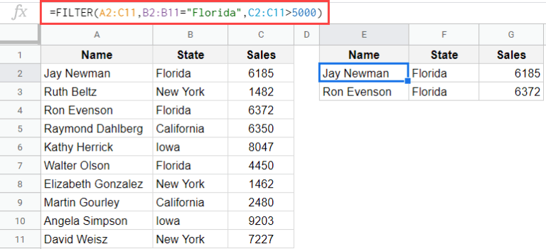 How to Use the FILTER Function in Google Sheets