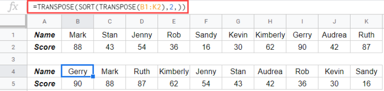 Sort Horizontally in Google Sheets (Sort Columns Left to Right) - Spreadsheet Point