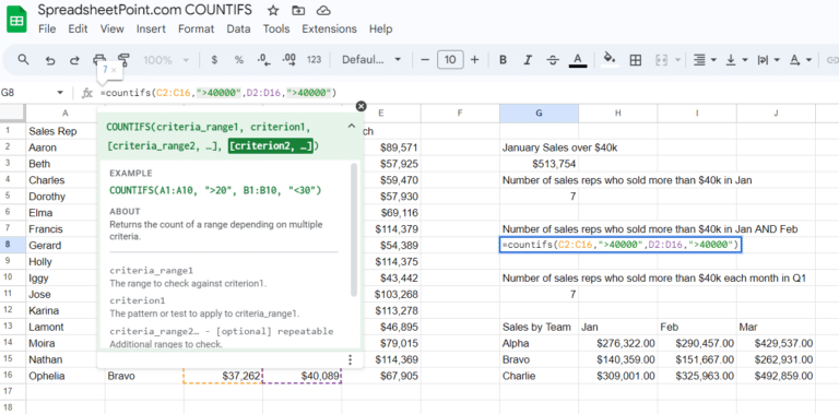 How to Use the COUNTIFS Google Sheets Function