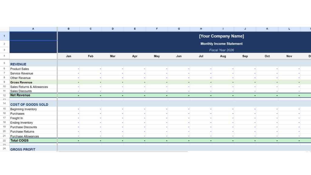 Free Income Statement Template in Google Sheets
