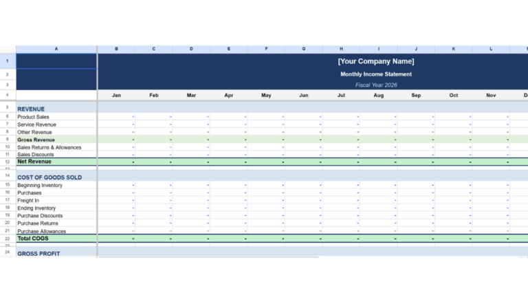 Free Income Statement Template in Google Sheets