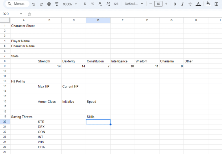 How to Make a Character Sheet Spreadsheet
