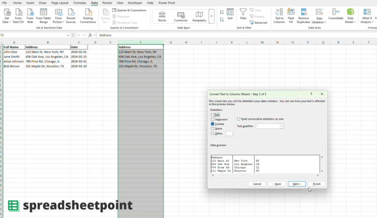 Split Text into Columns in Google Sheets or Excel - Spreadsheet Point
